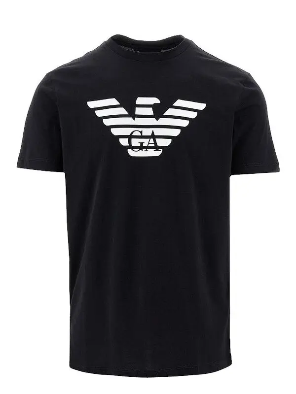 Emporio Armani Pia Cotton T-shirt With Eagle Print An - Blue
