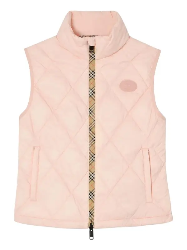Burberry Quilted Puffer Vest With Checked Trim - Pink