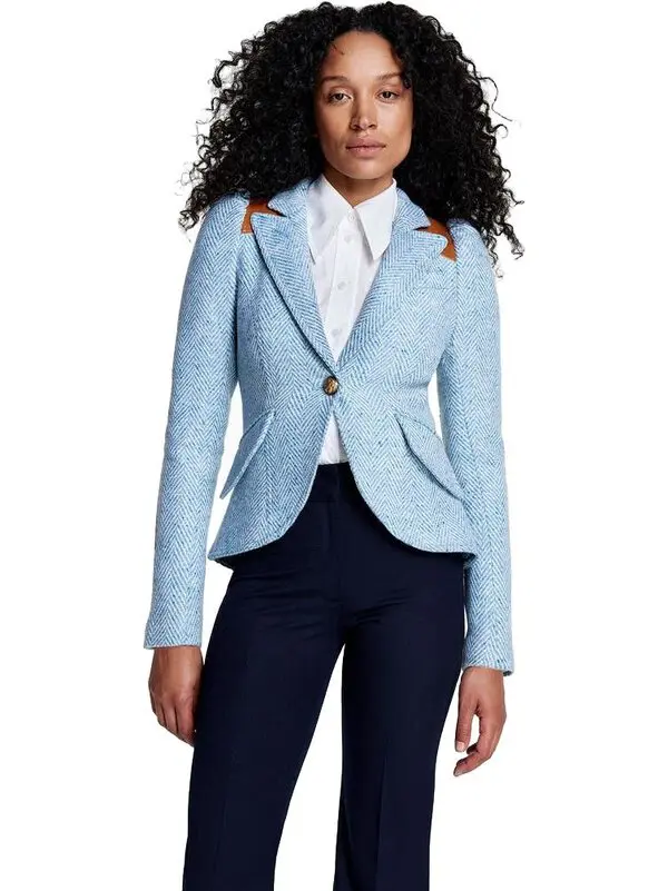Smythe Single-breasted Blazer With Patchwork Detail - Blue Herringbone