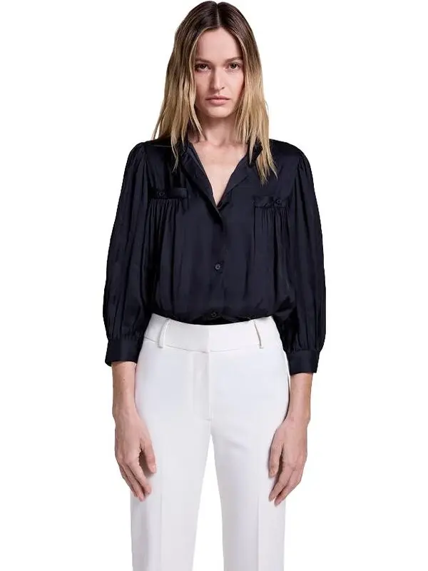 Smythe Shirred Pocket Blouse - Black