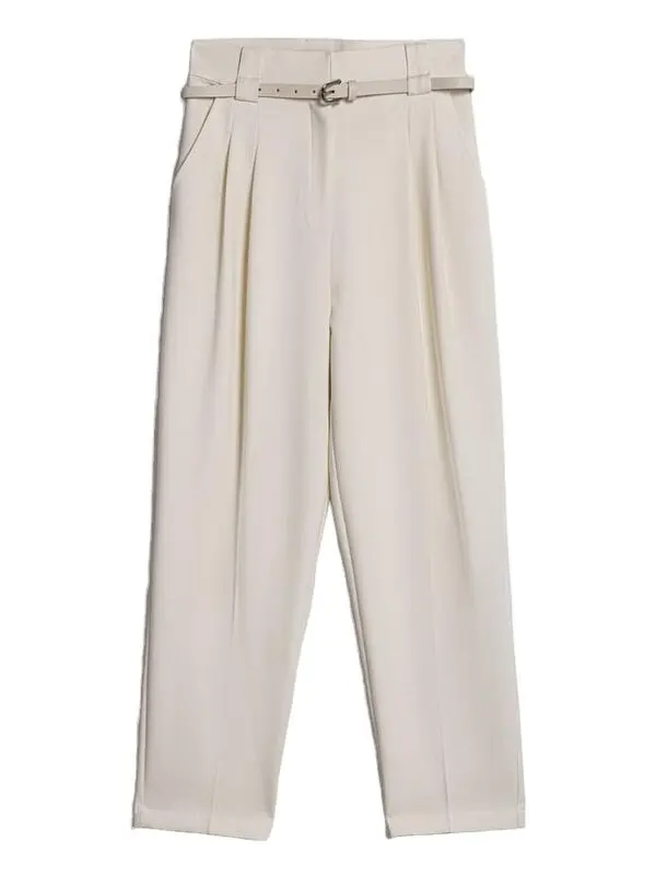 NOCTURNE Belted Pleated Front Tapered Trousers - Ivory