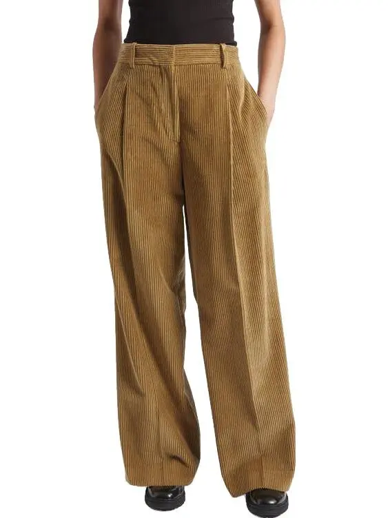 RÓHE Pleated Corduroy Trousers - Beige