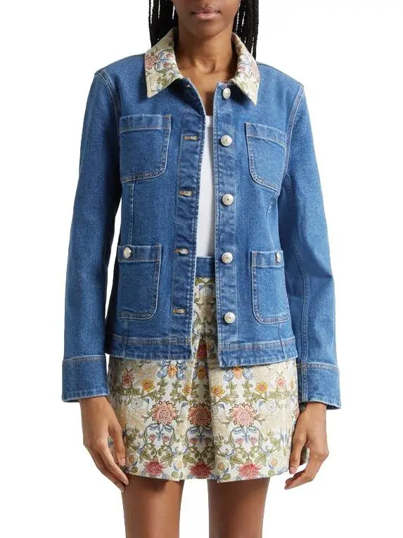 Cinq À Sept Dalton Floral Collar Stretch Denim Jacket - Saphir Multi