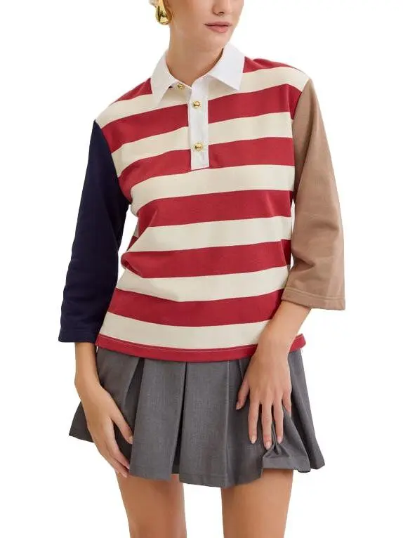 MAUDE CLUB Oliver Colorblock Striped Rugby Shirt - Ruby Stripe Multi