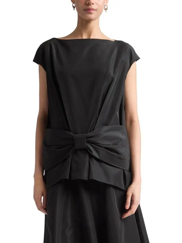Simone Rocha Boxy Satin Top With Oversized Bow Detail - Black