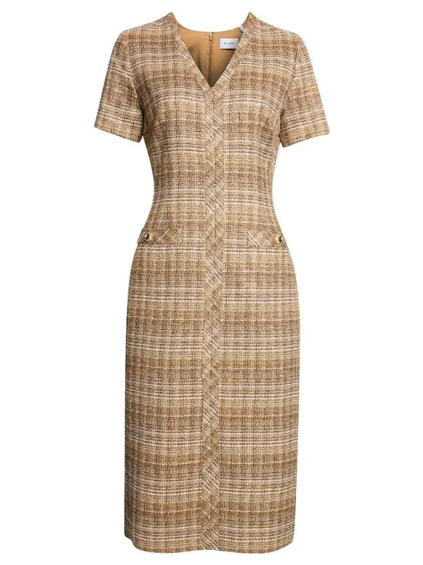 St. John Artisanal Weave Tweed Midi Dress - Copper Multi