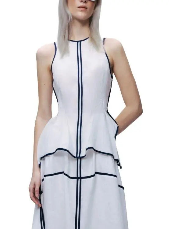 NOCTURNE Contrast Trim Peplum Top - Ivory