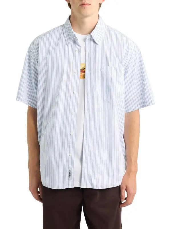 Carhartt Work In Progress Keene Stripe Short Sleeve Cotton Poplin Button-up Shirt - Keene Stripe/white