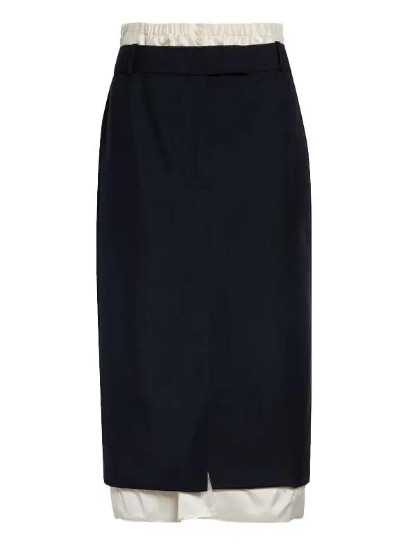 RÓHE Virgin Wool & Mohair Blend Pencil Skirt With Contrast Detail - Navy