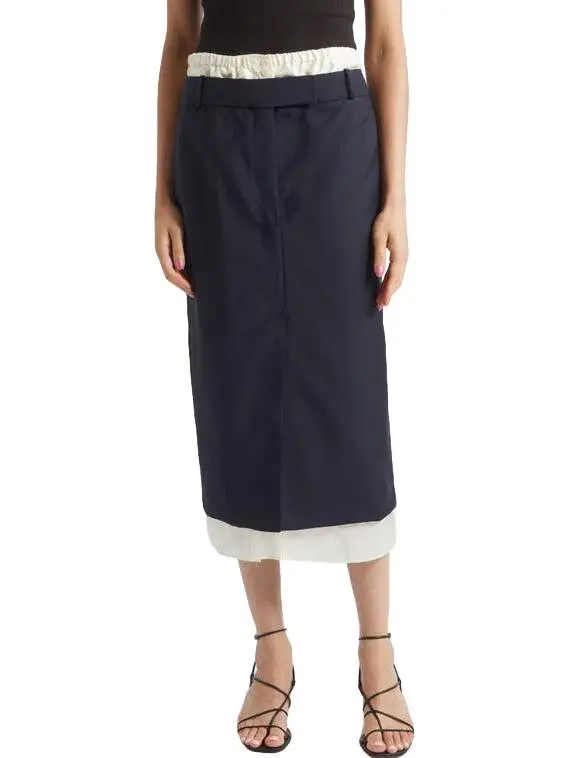 RÓHE Virgin Wool & Mohair Blend Pencil Skirt With Contrast Detail - Navy