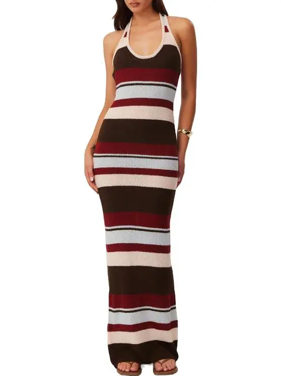 SNDYS. Effie Halter Neck Maxi Knit Dress - Multi Stripe