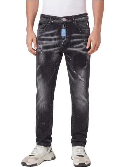 Philipp Plein Tapered Fit Jeans With Distressed Accents - Shark Wave
