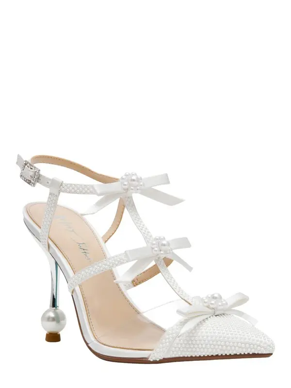 Betsey Johnson Embellished Bow Detail Pointed Toe Pumps - Ivory