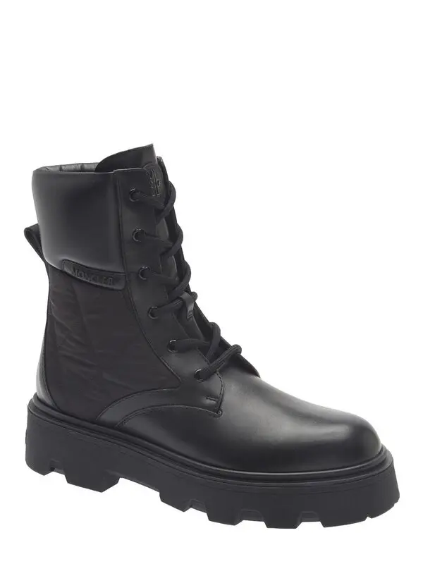Moncler Aurea Lace-up Leather & Quilted Ankle Boots - Black