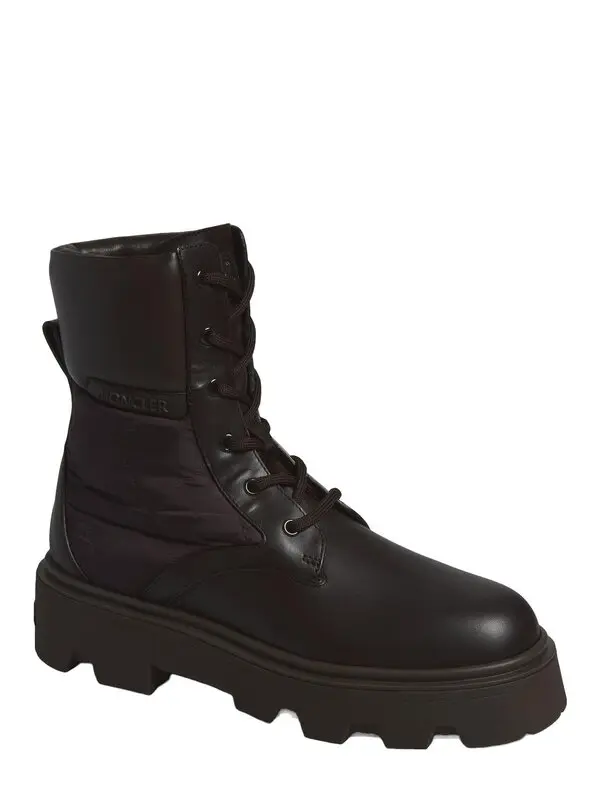 Moncler Aurea Lace-up Leather & Quilted Ankle Boots - Brown
