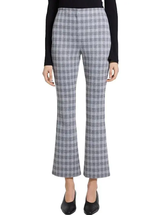 Theory Kick Flare Pants In Plaid - Grey Multi