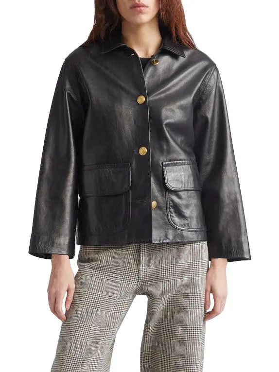 R13 Relaxed Crop Leather Jacket - Black