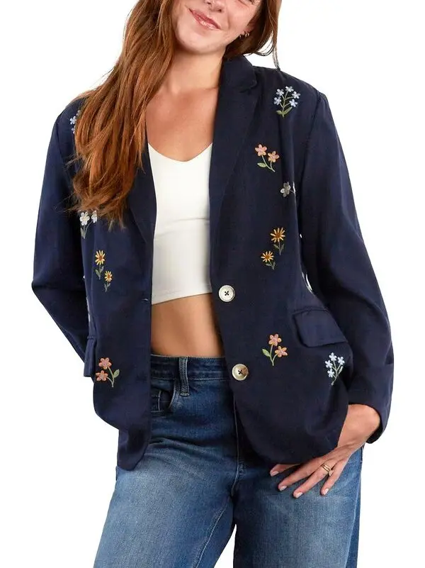 BILLY T Wild Blossom Embroidered Blazer - Navy