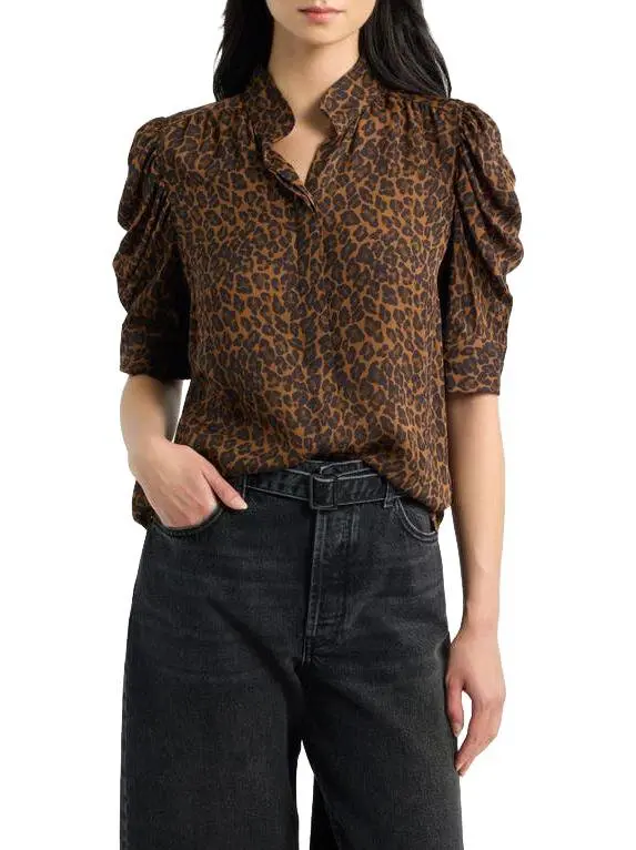 FRAME The Gillian Silk Top - Light Leopard Multi
