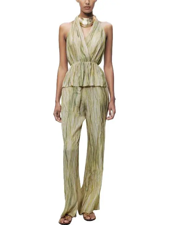 NOCTURNE Halterneck Peplum Top With Ring Chain Back Detail - Multi-colored