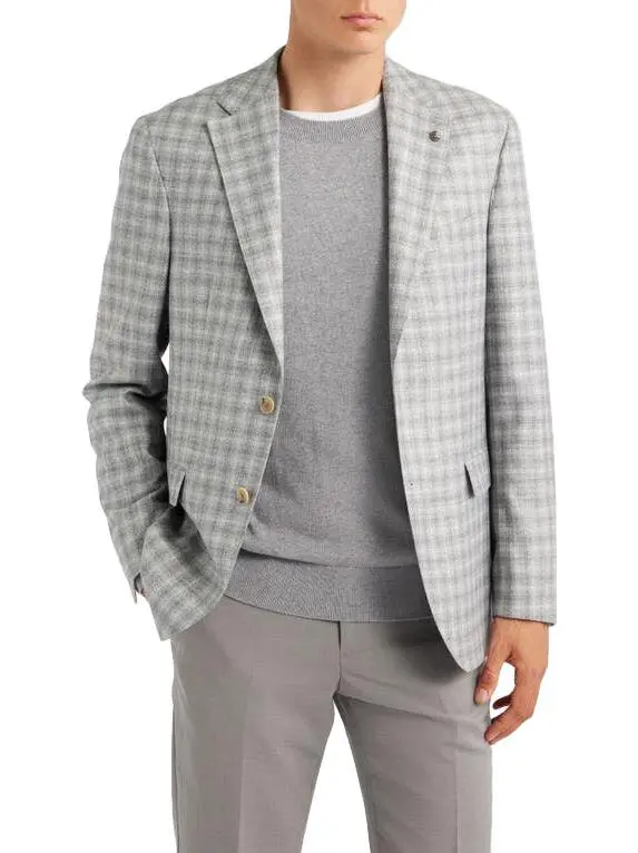 JACK VICTOR Midland Windowpane Sport Coat - Light Grey