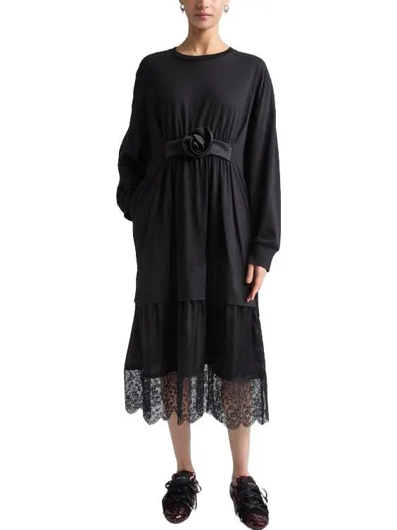 Simone Rocha Oversized Gathered Rose Lace Dress - Black/black