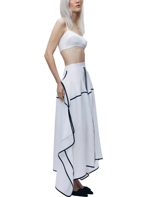 NOCTURNE Asymmetric Hem Skirt With Contrast Trim - Ivory