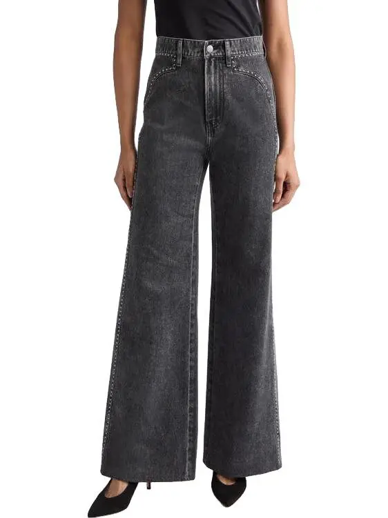 Veronica Beard Grant Studded High Waist Wide Leg Jeans - Tornado