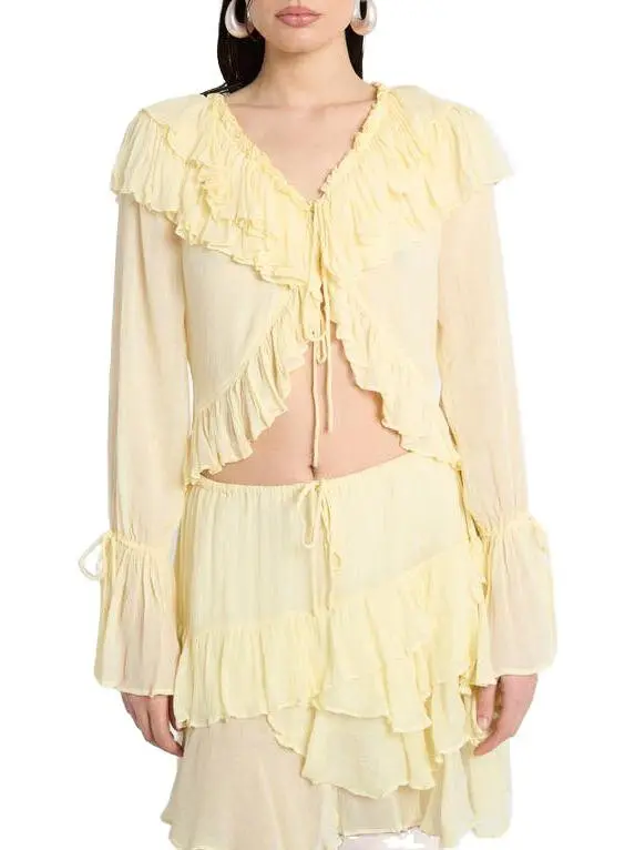 MUSE ASSEMBLY Ruffle Tie Front V-neck Top - Lemon