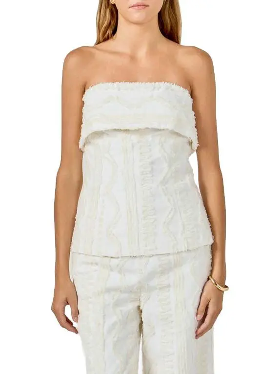 Endless Rose Fringed Strapless Cotton Top - Ivory