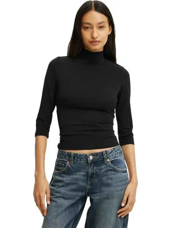 COTTON ON 90s Mock Neck 3/4 Sleeve Top - Black