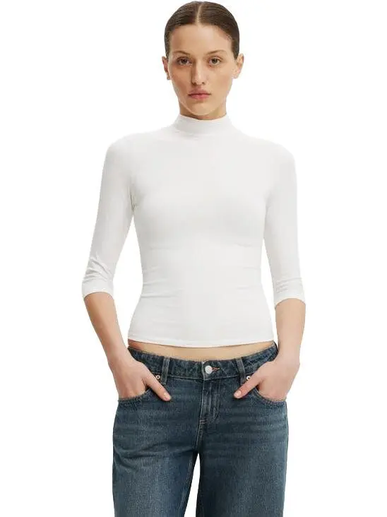 COTTON ON 90s Mock Neck 3/4 Sleeve Top - White