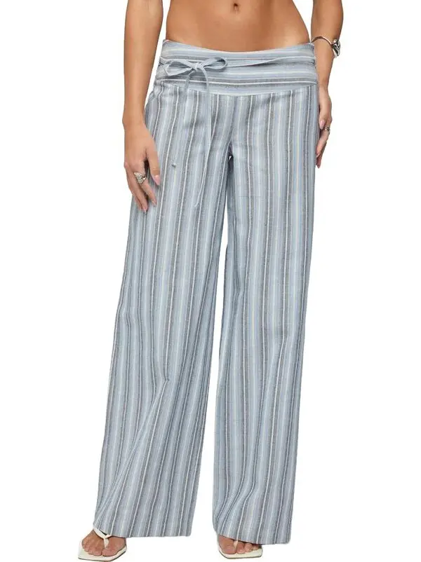 EDIKTED Striped Wide Leg Pants - Blue