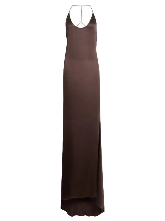 TOM FORD Silk Satin Halter Evening Slipdress - Espresso