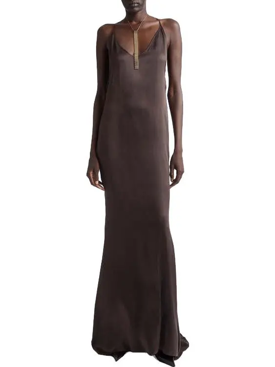 TOM FORD Silk Satin Halter Evening Slipdress - Espresso