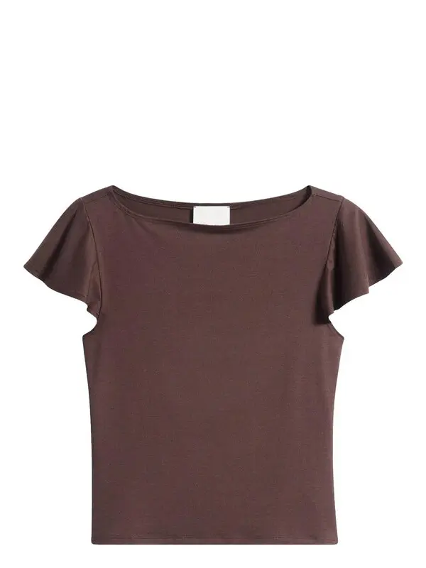 REFORMATION Jensen Flutter Sleeve Boat Neck Top - Mole