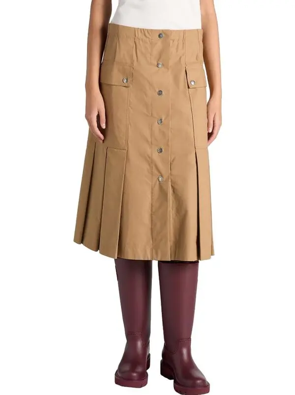 Moncler Cotton A-line Skirt With Pleats And Utility Pockets - Beige