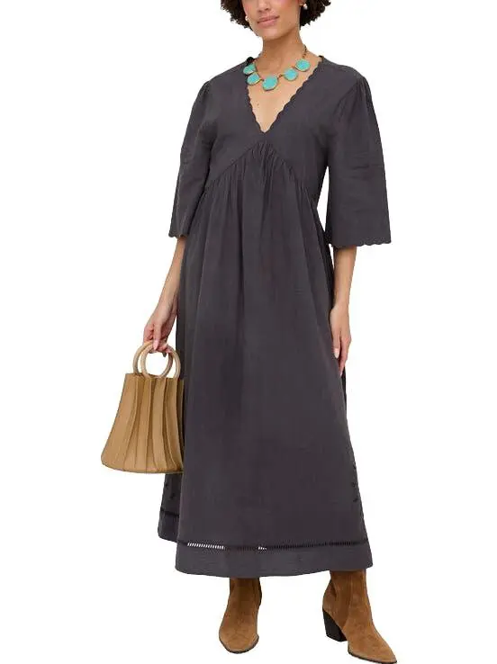 RAFFYA Ibiza Smock Midi Dress - Charcoal