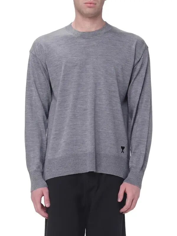 AMI Paris Crew-neck Wool And Silk Pullover - Grey