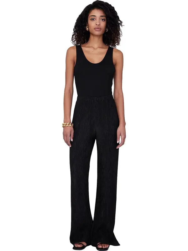 ANINE BING Aden Silk Charmeuse Blend Pants - Black