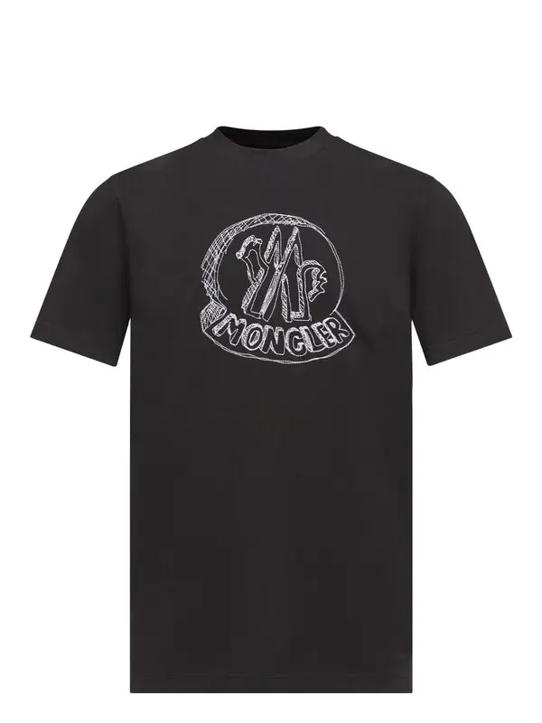 Moncler Sketch Embroidered Logo Cotton T-shirt - Black