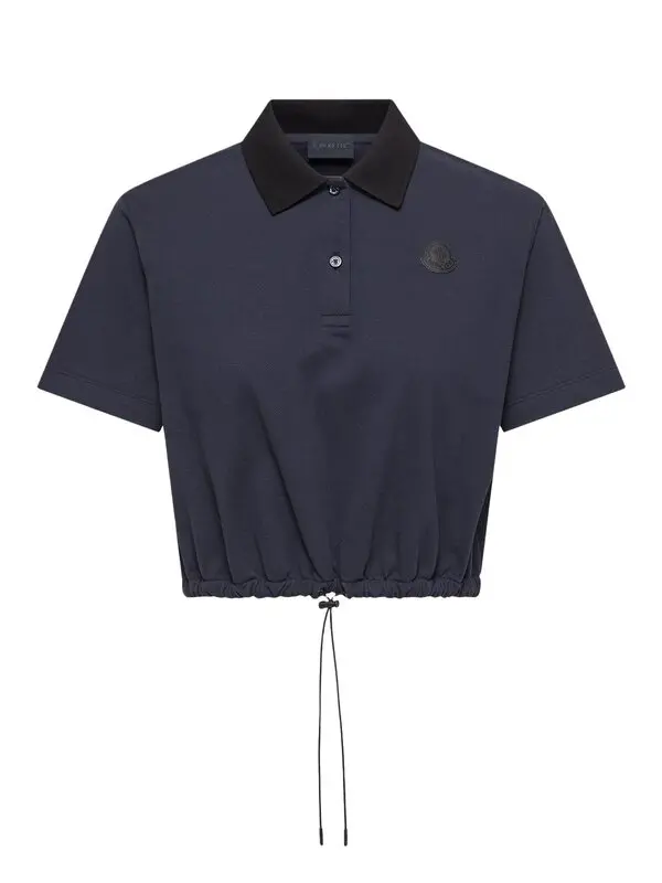 Moncler Cropped Cotton Piquet Polo Shirt - Blue