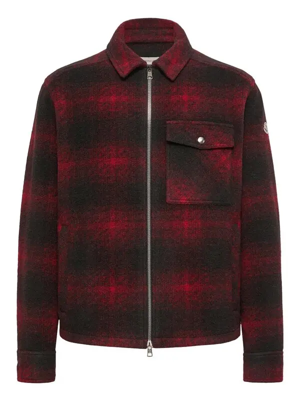 Moncler Check Jersey Zip-up Shirt - Black