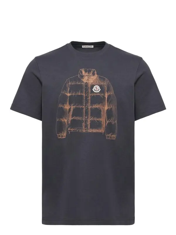 Moncler Down Jacket Print Cotton T-shirt - Blue
