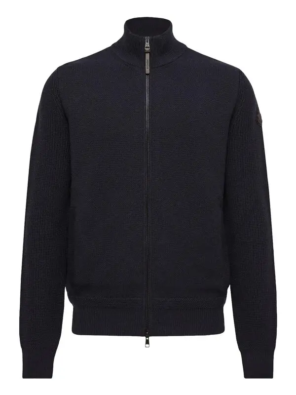 Moncler Wool & Cashmere Zip-up Cardigan - Blue