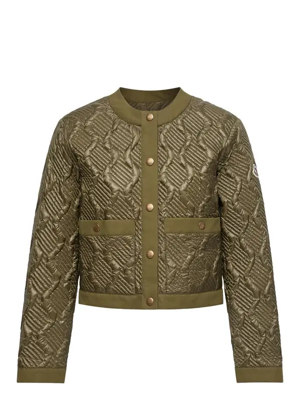 Moncler Libellule Geometric Quilted Short Down Jacket - Green