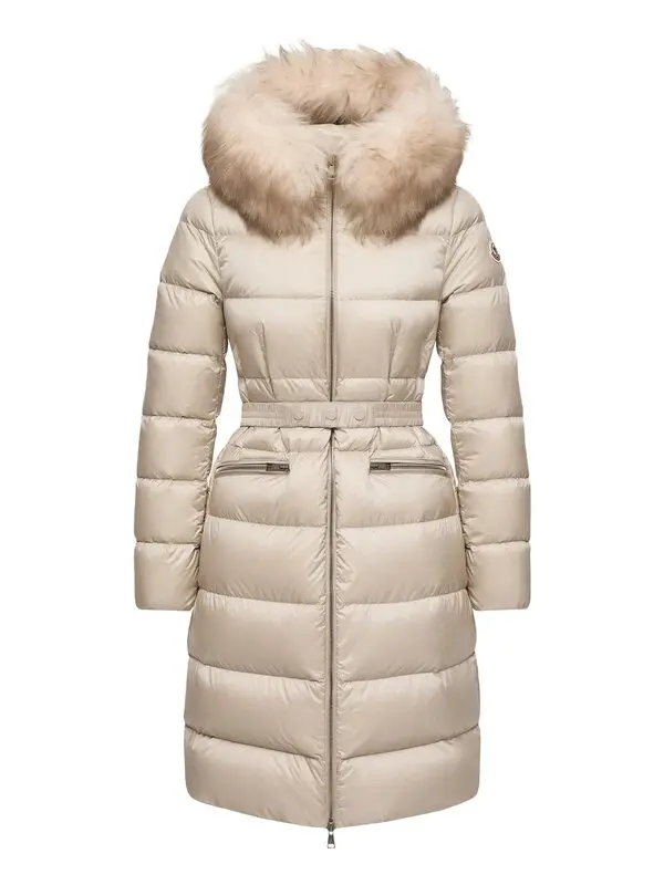 Moncler Boedic Long Down Jacket With Shearling Trim - Beige