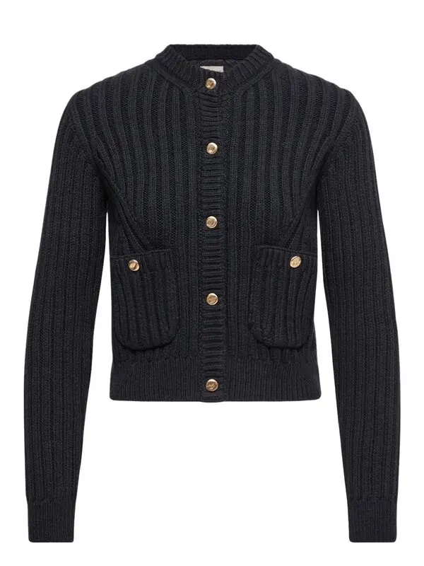 Moncler Ribbed Cotton And Nylon Cardigan With Down-filled Back - Blue