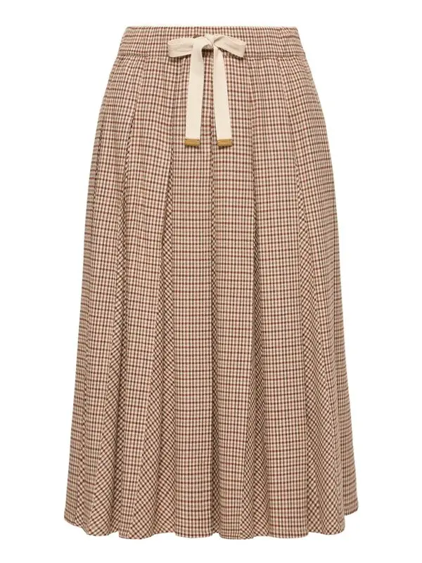 Moncler Micro Check Pleated Midi Skirt - Beige