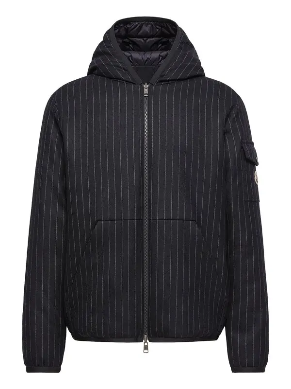 Moncler Pinstripe Zip-up Hooded Jacket - Blue